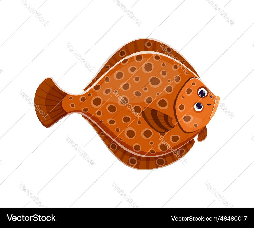 Cartoon flounder fish character marine creature Vector Image
