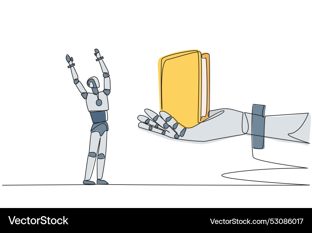 Continuous one line drawing robot was excited Vector Image