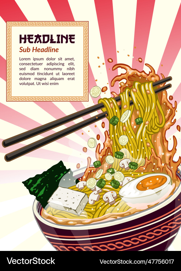 Delicious ramen noodle background with space Vector Image