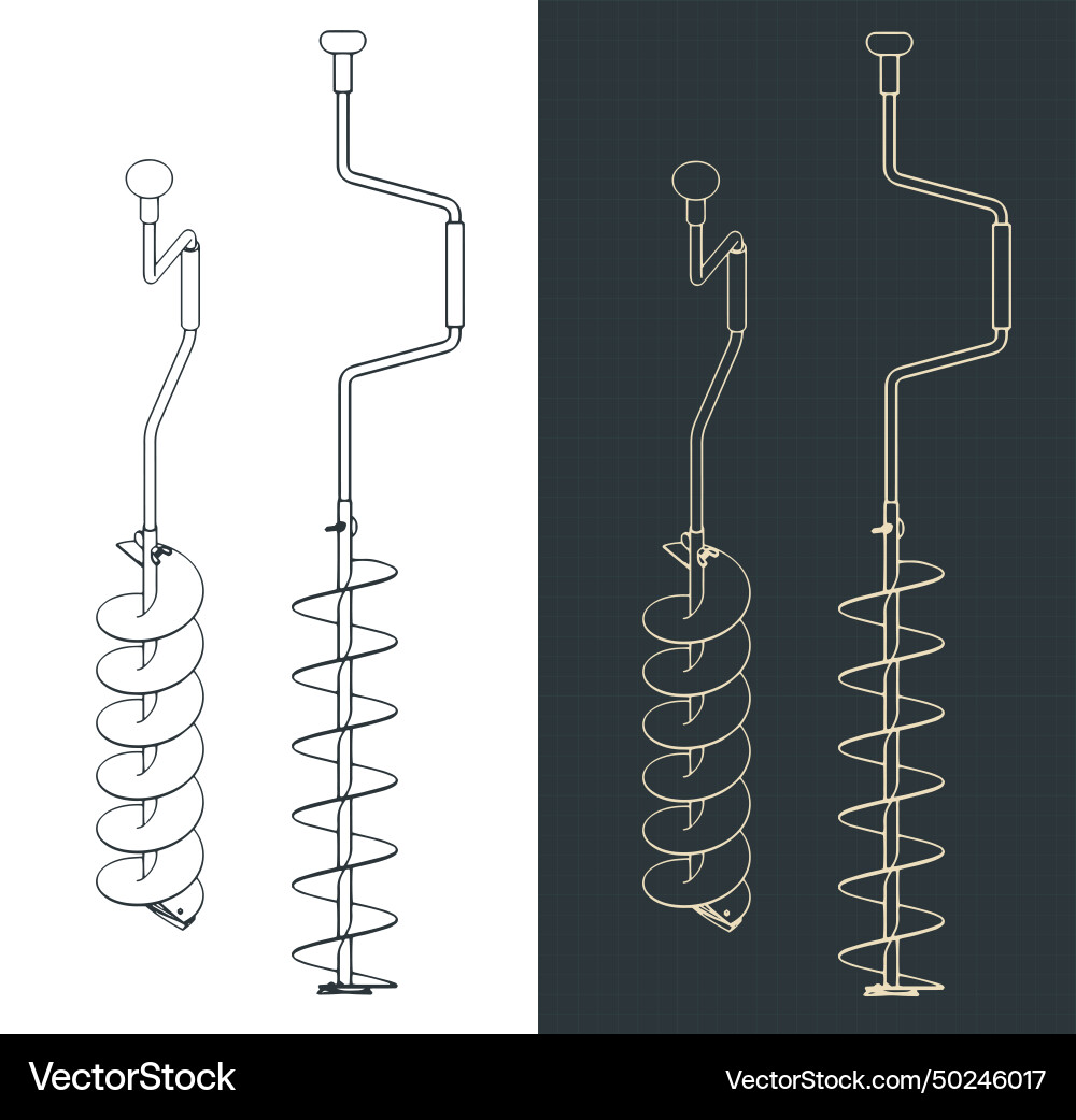 Ice cutting auger blueprints Royalty Free Vector Image