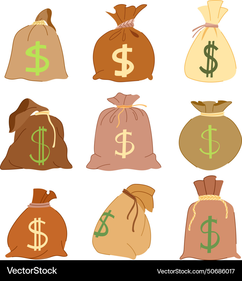 Money bag set cartoon Royalty Free Vector Image