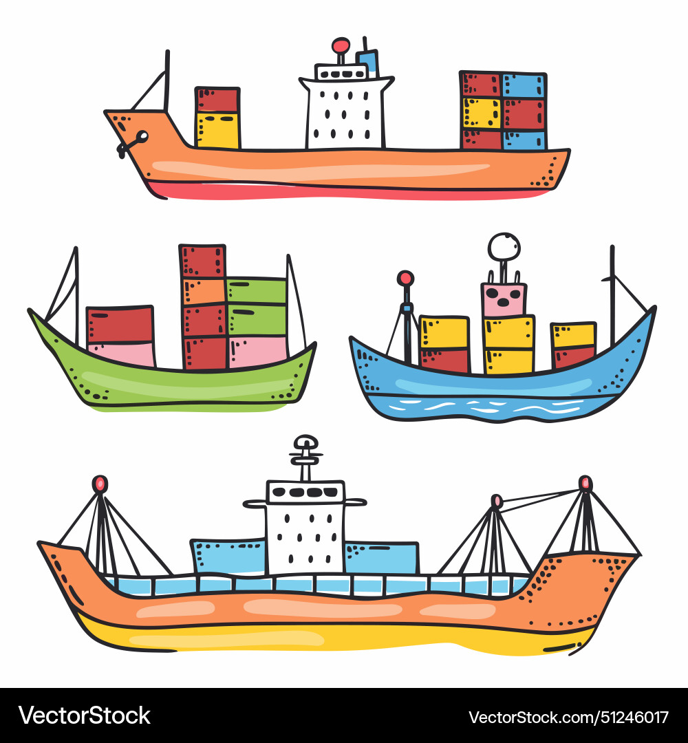 Three colorful cargo ships carrying stacks Vector Image