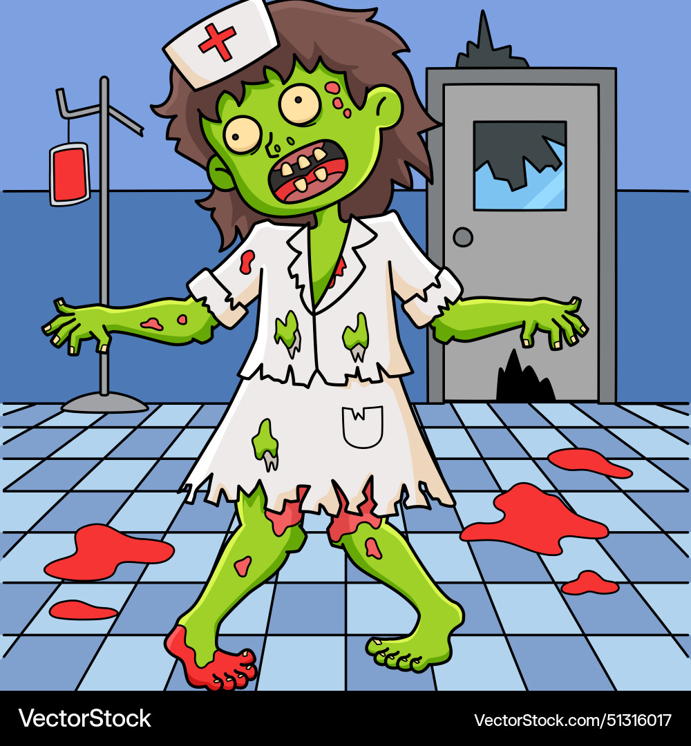 Zombie nurse colored cartoon Royalty Free Vector Image