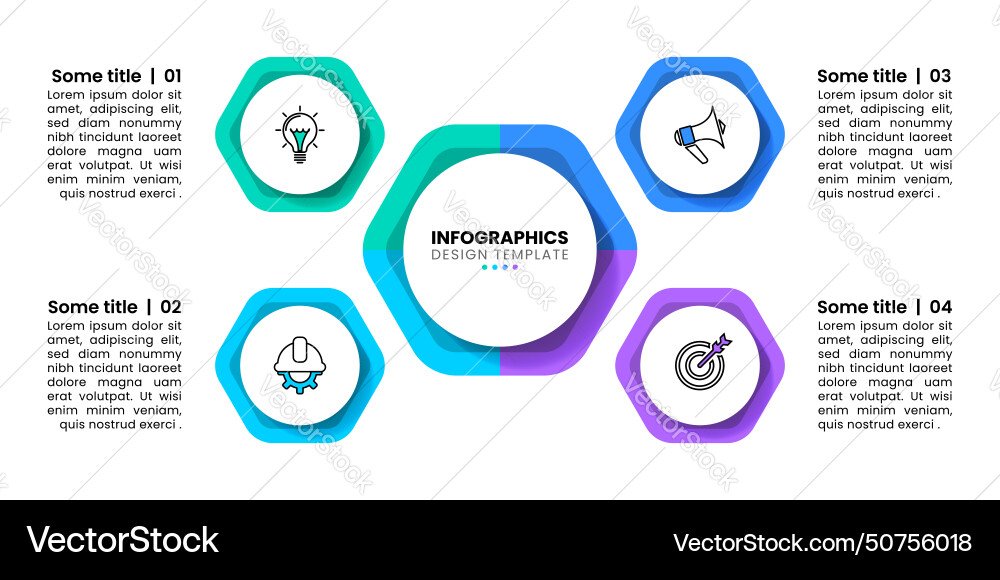 Infographic template 4 hexagons with a title Vector Image
