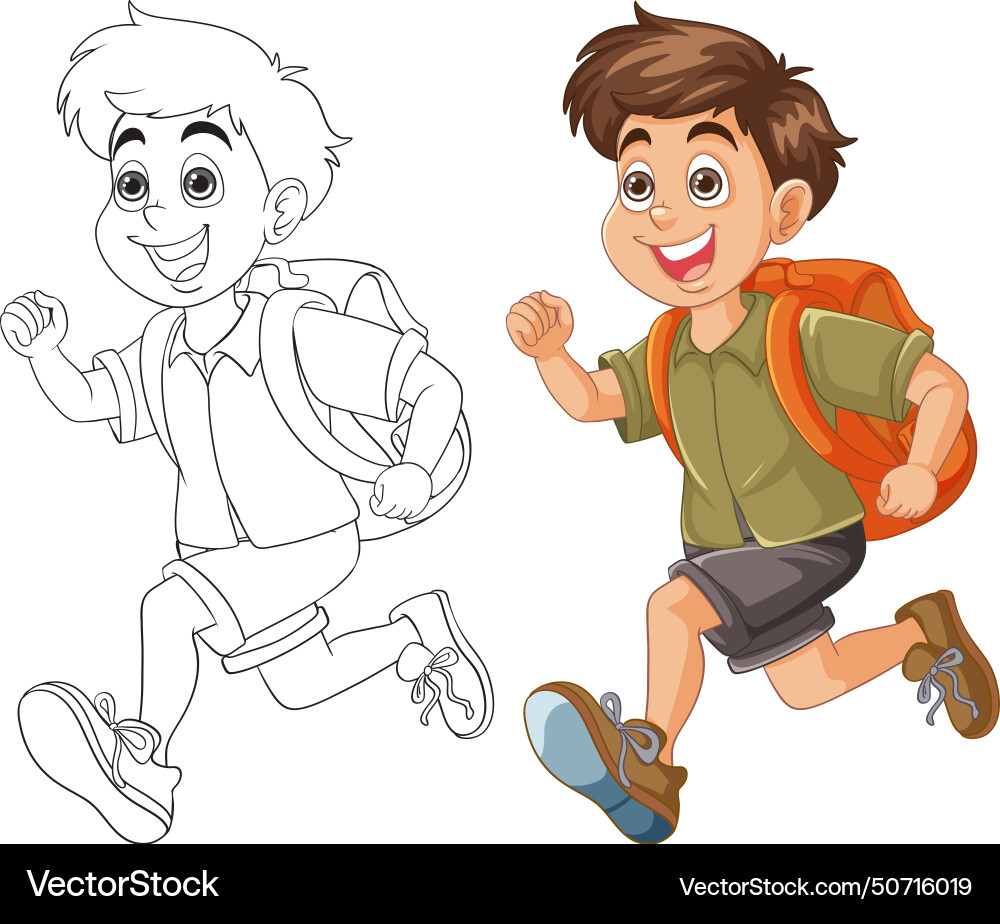 Cartoon boy running with a cheerful expression Vector Image