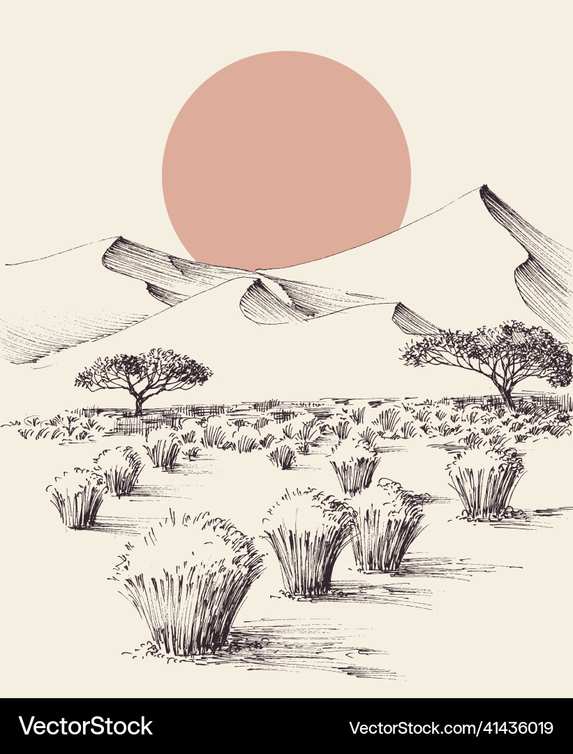 Desert sand dunes landscape hand drawing Vector Image