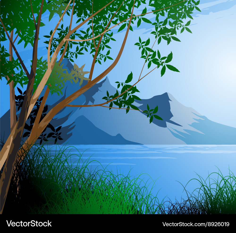 Tree and river scene Royalty Free Vector Image