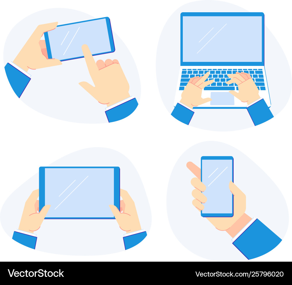 Holding devices in hand smartphone hands hold Vector Image
