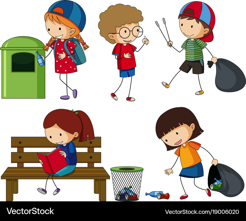 Kids cleaning up the trash Royalty Free Vector Image