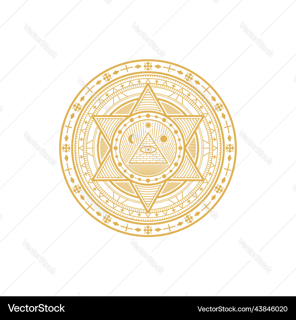 Magic masonry talisman with pyramid and stars sign