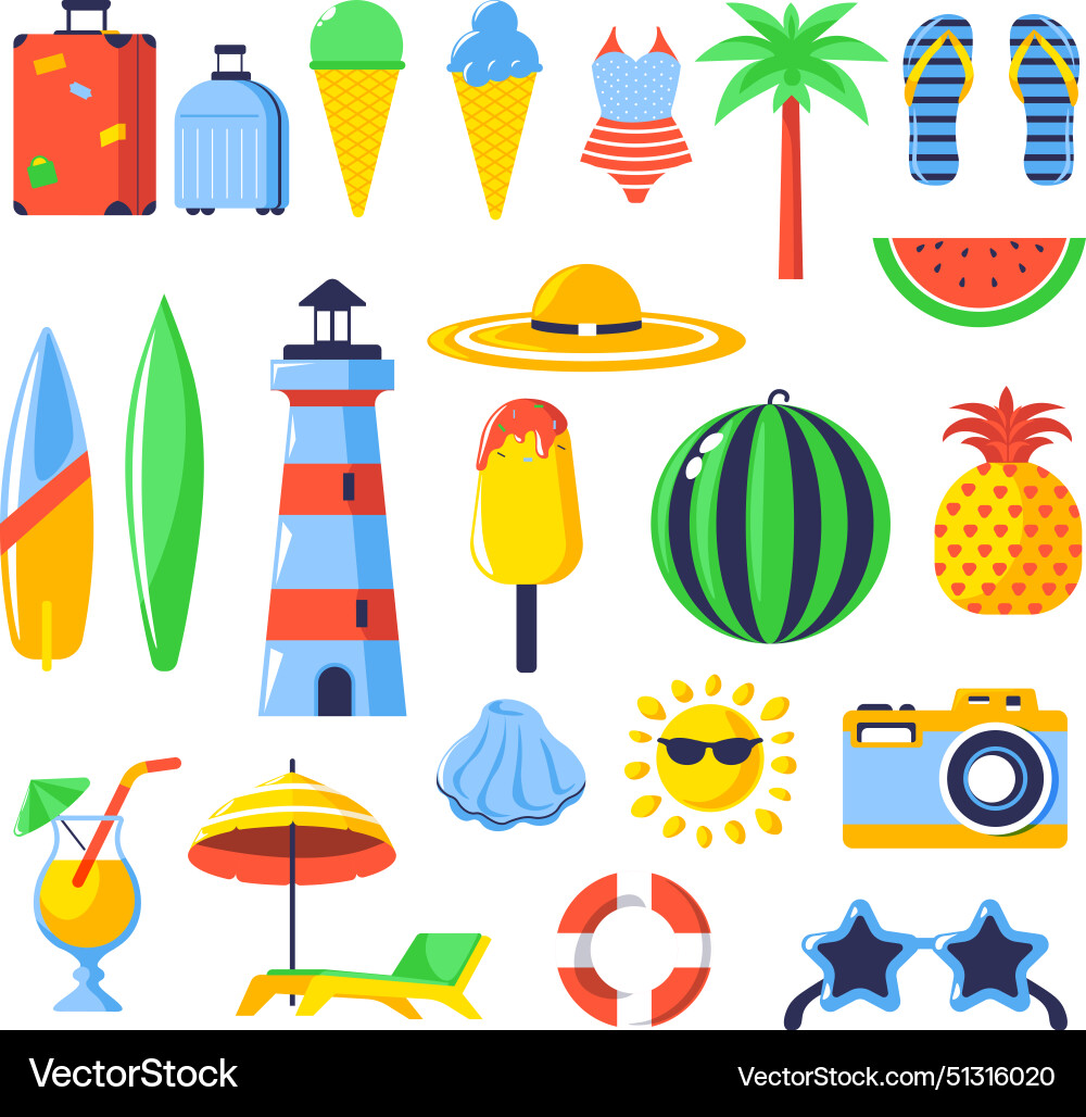 Summer vacation icons set Royalty Free Vector Image