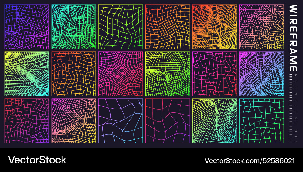 Colorful wireframe shapes lined perspective mesh Vector Image