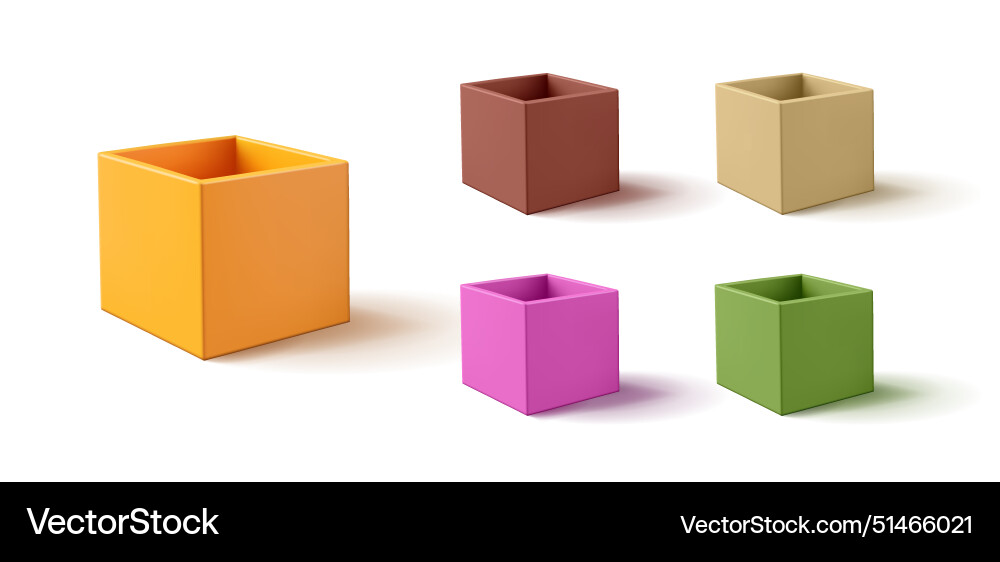 Multicolored open empty 3d boxes for advertising Vector Image