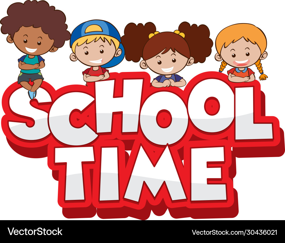 School Time Font with Kids Royalty Free Vector Image