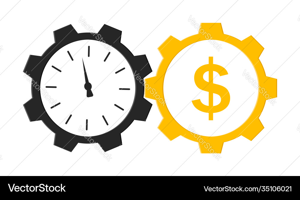 Time is money icon with clock and cog logo Vector Image