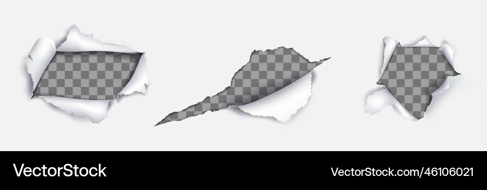 Torn paper rip holes in white sheet Royalty Free Vector