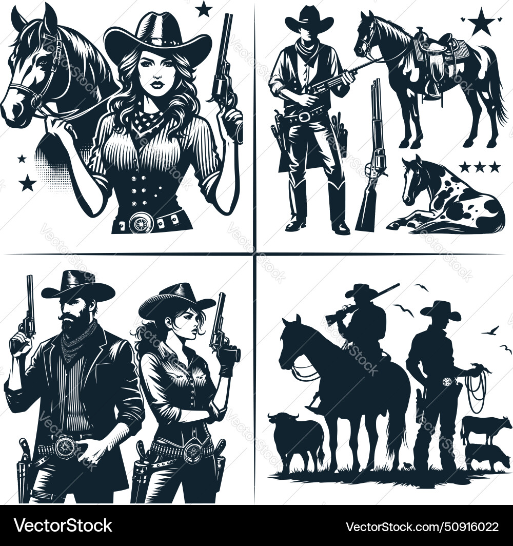 Cowboy and cowgirl bundle file Royalty Free Vector Image