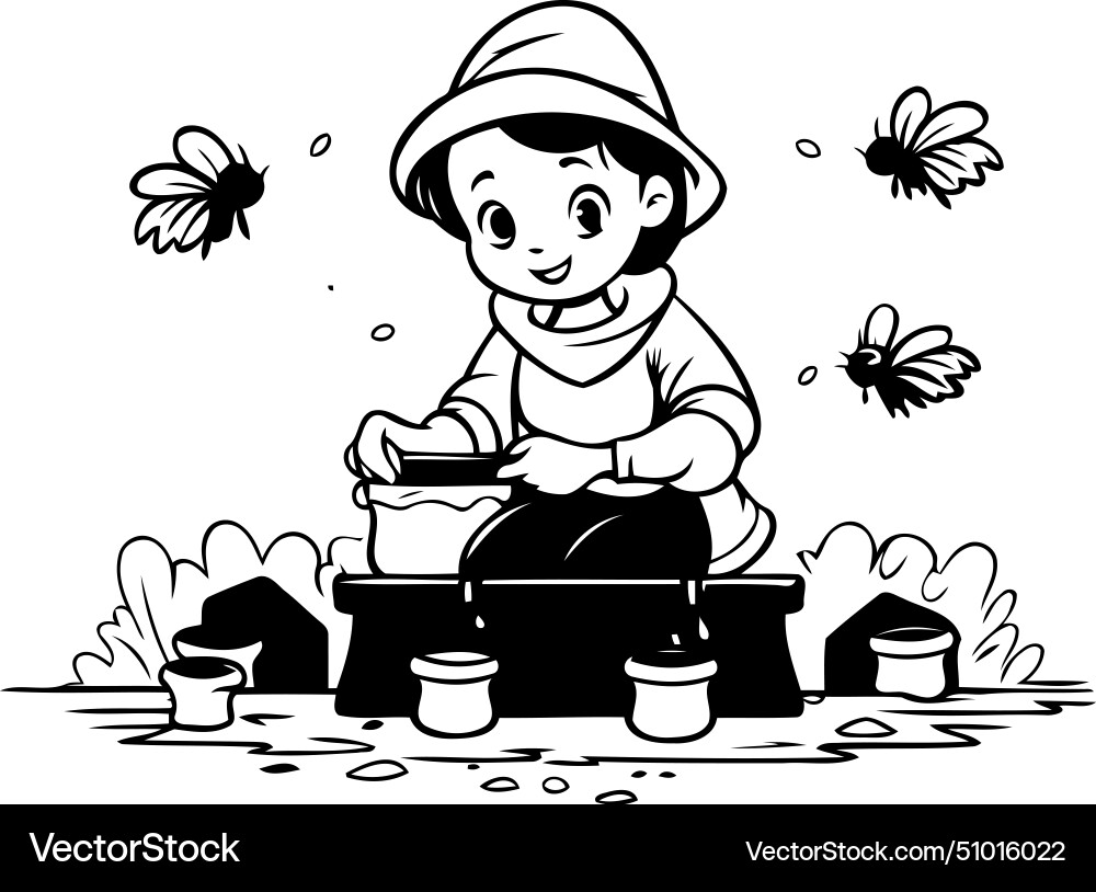 Cute cartoon little boy making coffee Royalty Free Vector