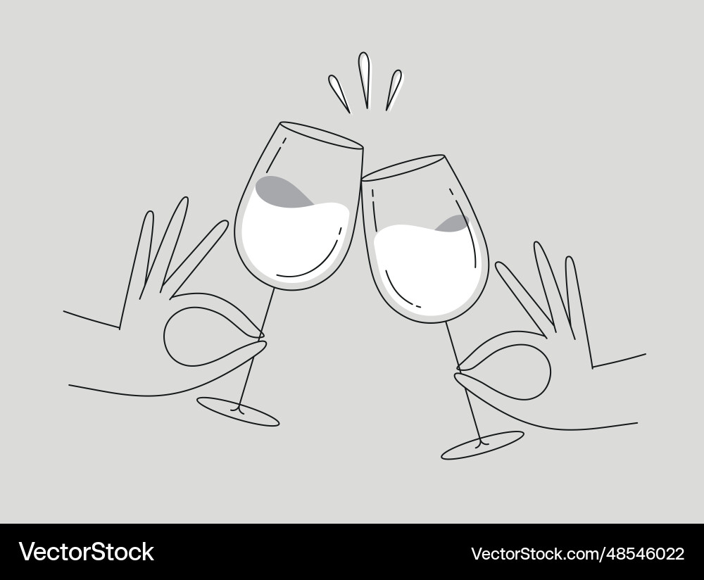 Hand holding wine clinking glasses drawing Vector Image