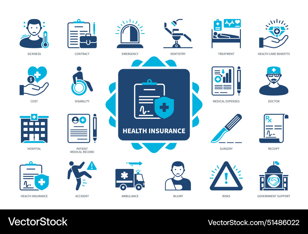 Health insurance solid icon set Royalty Free Vector Image