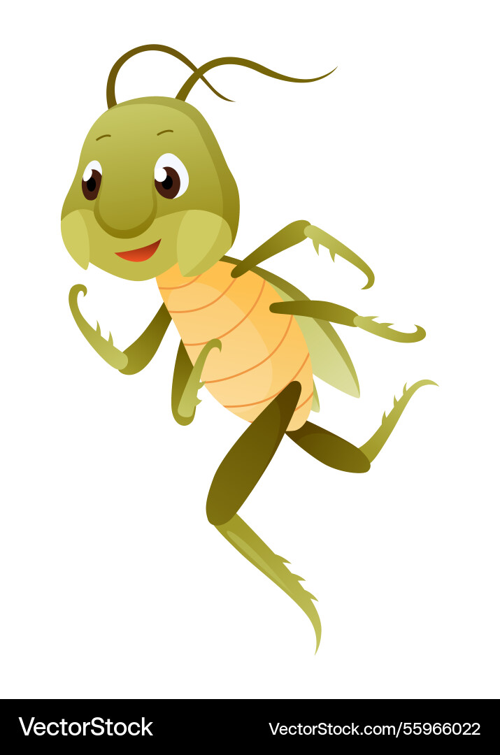 Playful cartoon grasshopper character in a dynamic