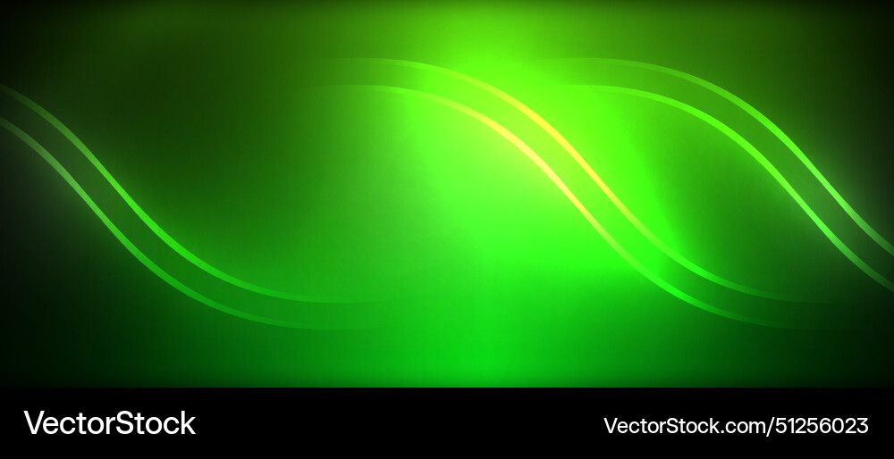 A neon green wave over black backdrop creates Vector Image