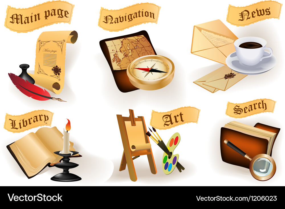 Antique icons collection for website Royalty Free Vector