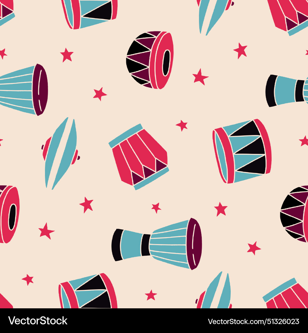 Drum instrument star seamless pattern for print Vector Image