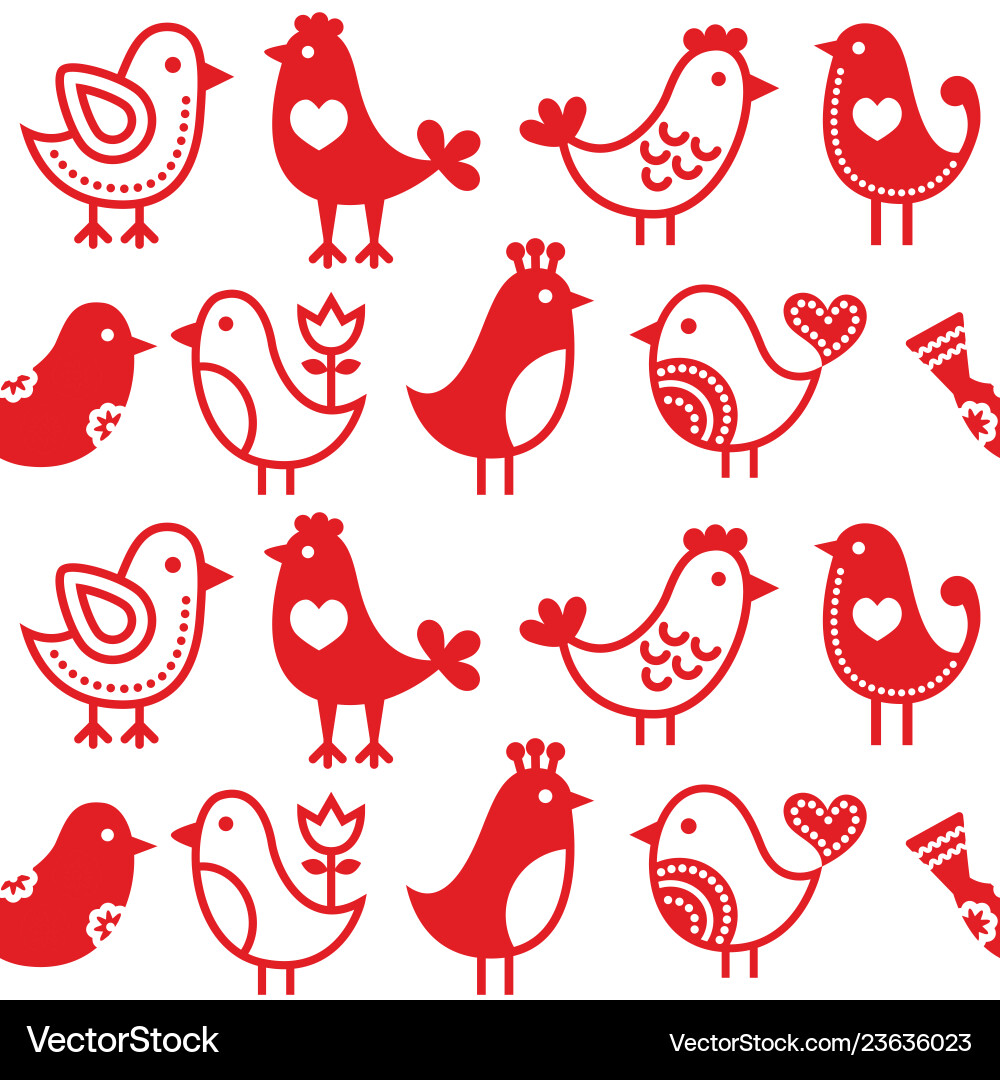 Folk art birds seamless pattern Royalty Free Vector Image