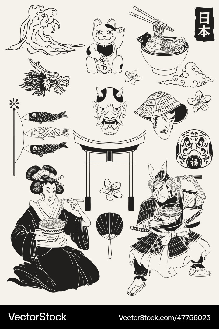 Japanese Art & Symbols Collection – Royalty-Free Vector | VectorStock