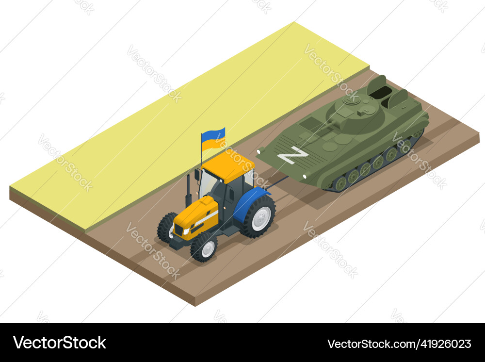 Ukrainian Tractor Pulling Russian Tank Royalty Free Vector