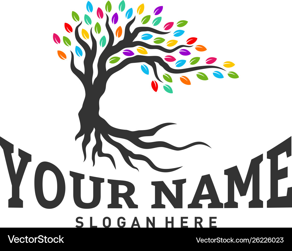 Vibrant Tree Root Logo Concept Royalty Free Vector Image
