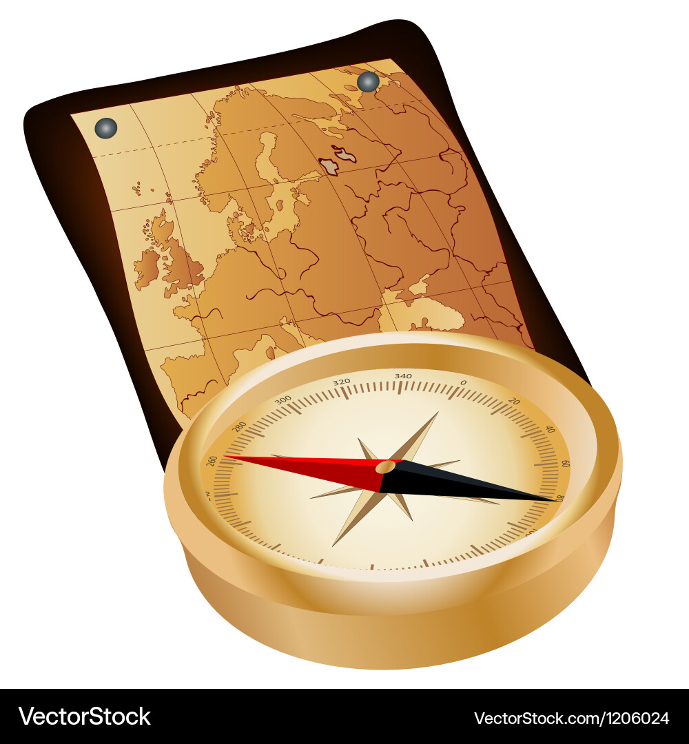 Antique compass and map Royalty Free Vector Image