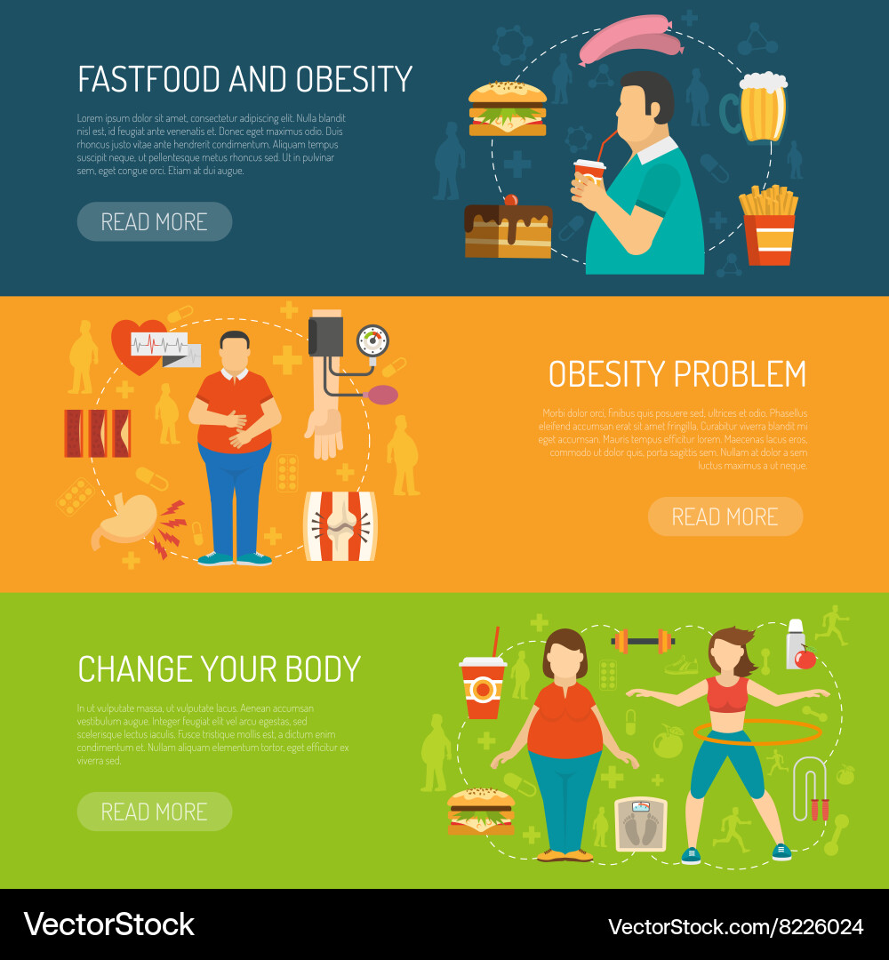 Banners obesity concept Royalty Free Vector Image