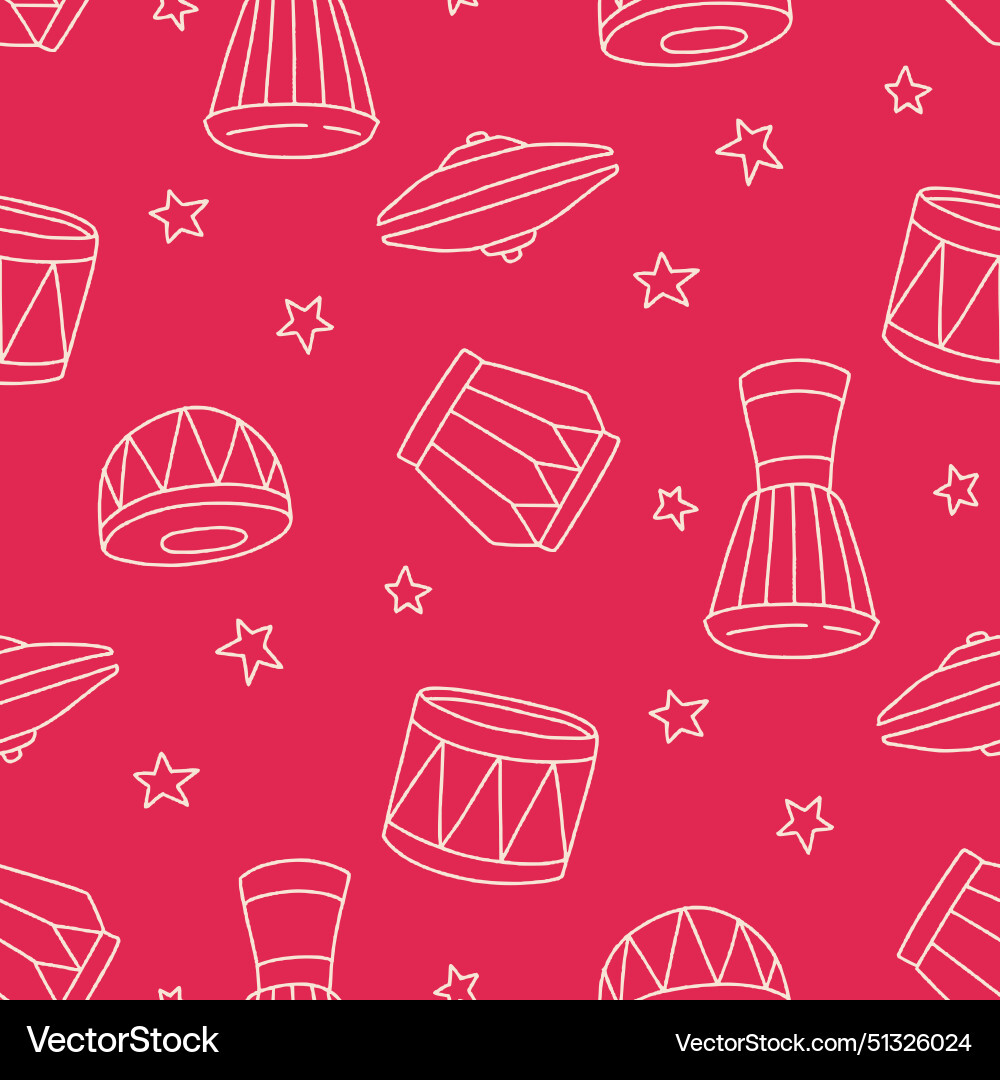 Outline drum instrument star seamless pattern Vector Image