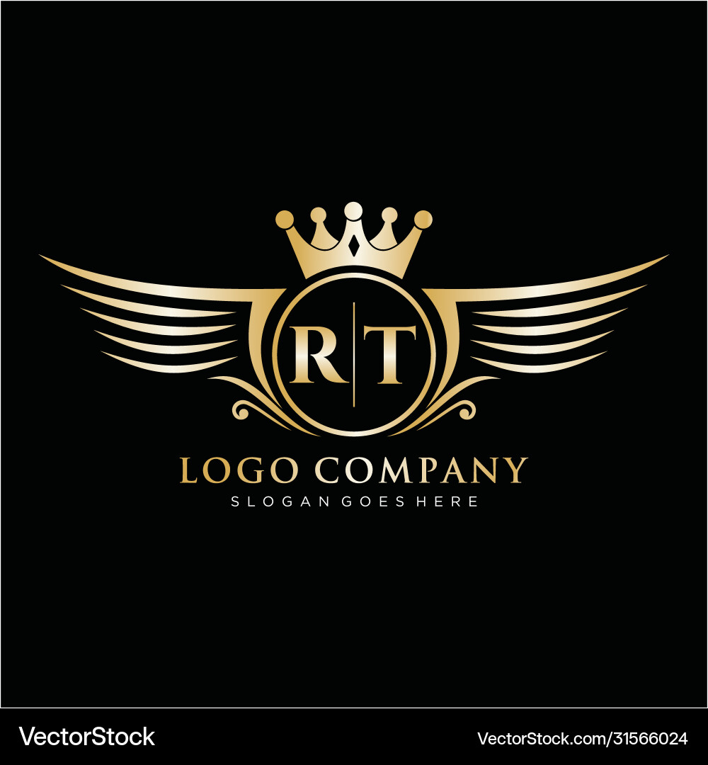 Rt Brief Initial mit königlichem Flügel Logo Vorlage