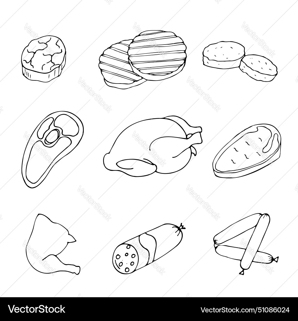 Set of meat products Royalty Free Vector Image