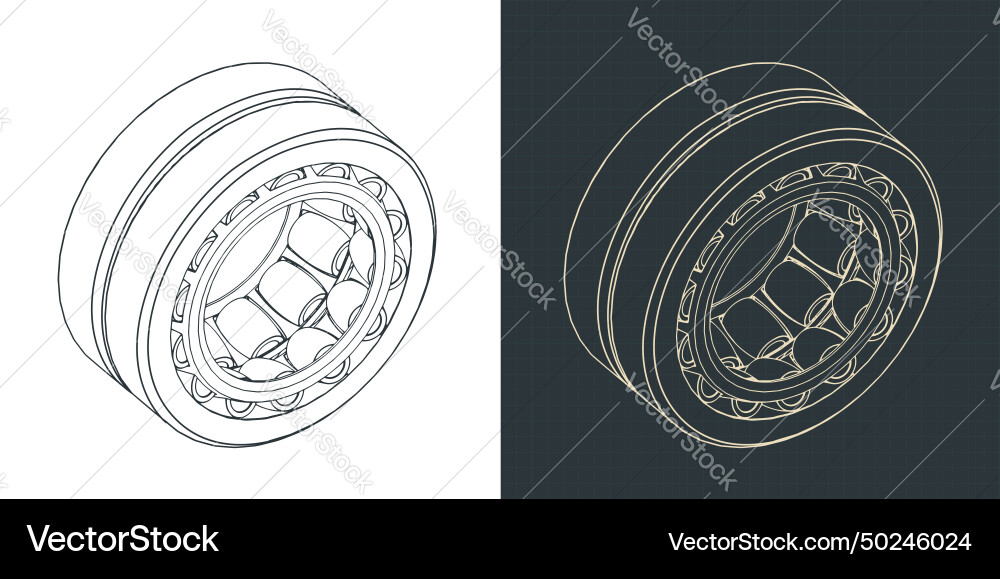 Spherical roller bearing isometric blueprints Vector Image