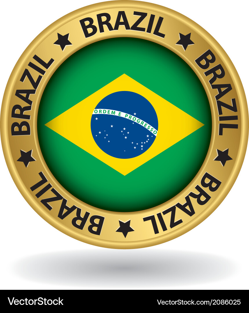Brazil gold label with flag Royalty Free Vector Image