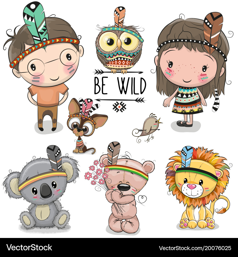 Cute Tribal Animals - Kids Set Royalty Free Vector Image