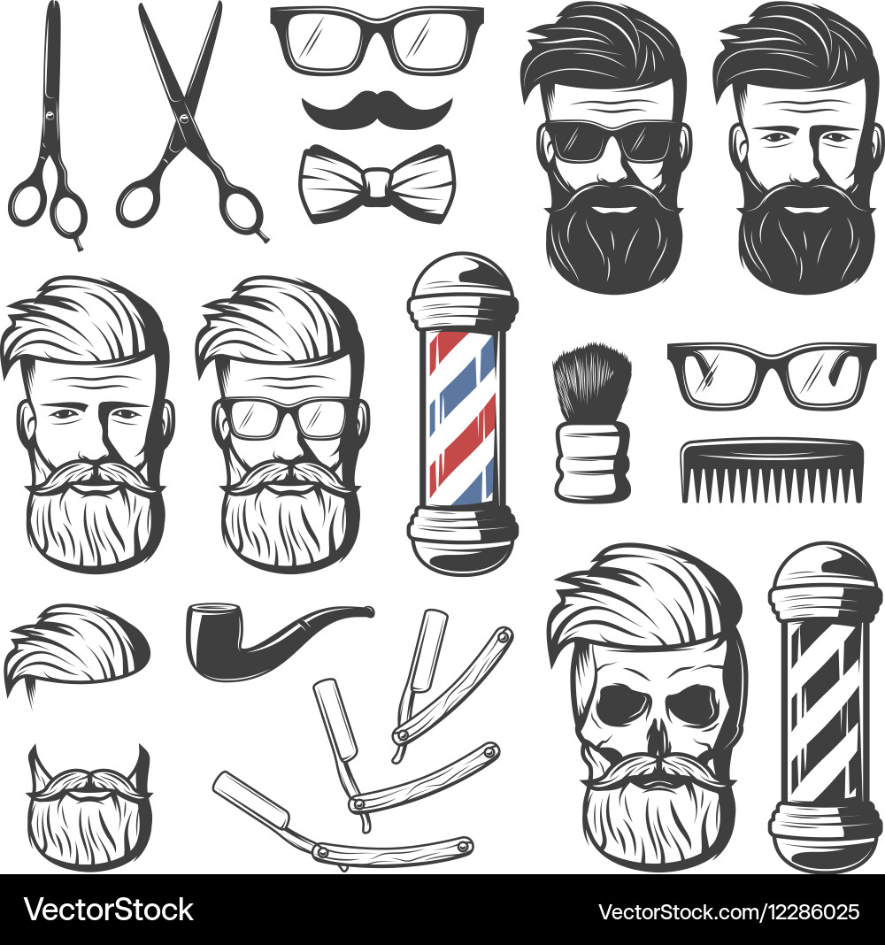 Vintage barber elements set Royalty Free Vector Image