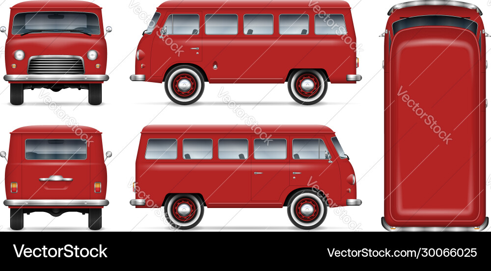 Vintage red minibus mockup Royalty Free Vector Image