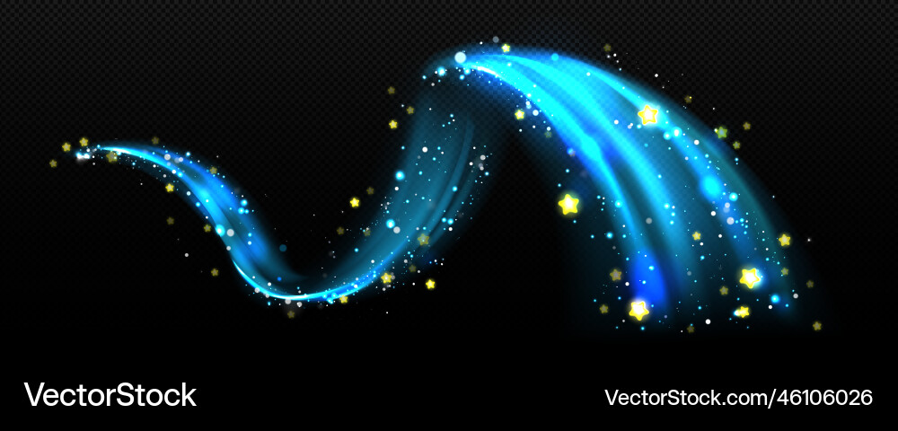 Magic effect blue air wave with golden stars Vector Image