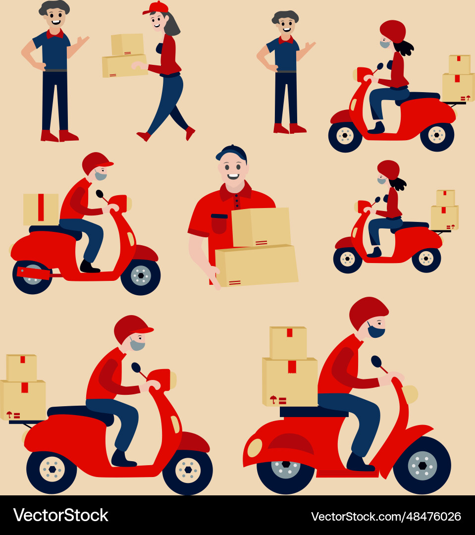 Red courier delivery collection Royalty Free Vector Image