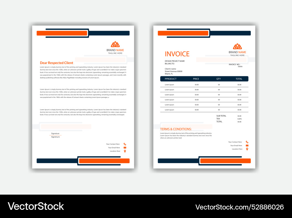 Stylish letterhead and invoice design set Vector Image