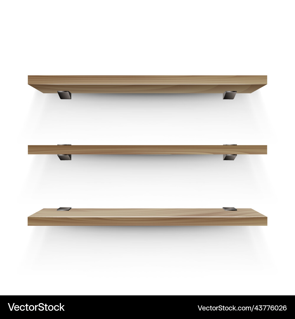 Wooden shelf mockup three empty shelves template Vector Image