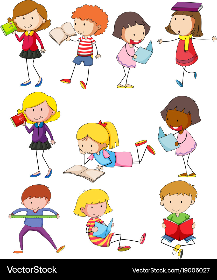 Different kids reading books Royalty Free Vector Image