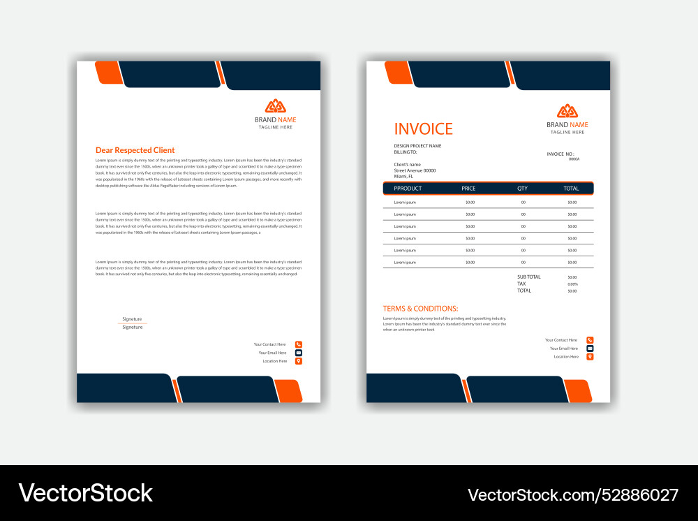 Invoice and letterhead designs with creative color