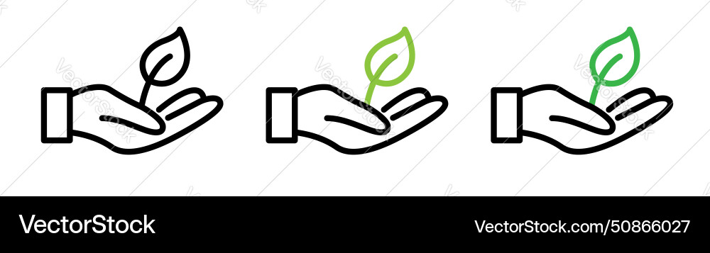 Leaf in hand icon set plant growth protect symbol Vector Image