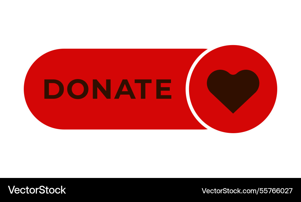 Red donate button with heart icon Royalty Free Vector Image